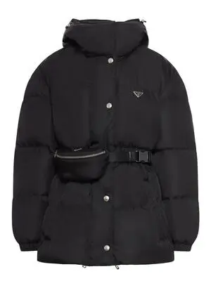 Prada Hooded Belted Puffer Jacket - Black
