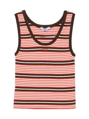 Prada Striped Round Neck Sleeveless Top - Red