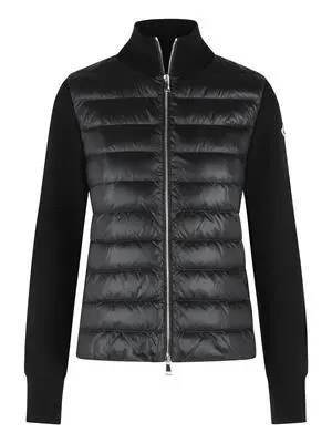 Moncler Virgin Wool Cardigan With Zip Closure - Black