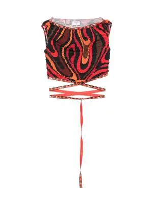 Emilio Pucci Marmo Print Seersucker Sleeveless Top - Red