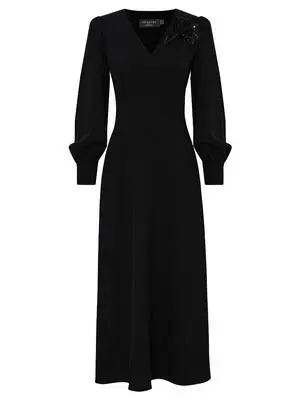 EXQUISE Embroidered Midi Dress - Black