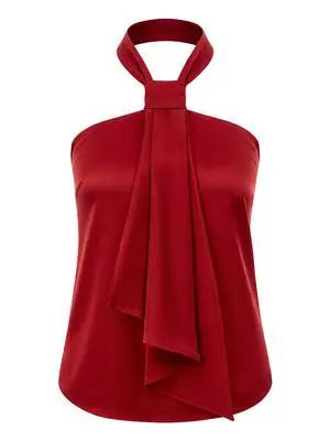 EXQUISE Brandon Knot Detailed Satin Blouse - Red