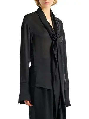 Balmain Silk Shirt With Tie Detail - Black