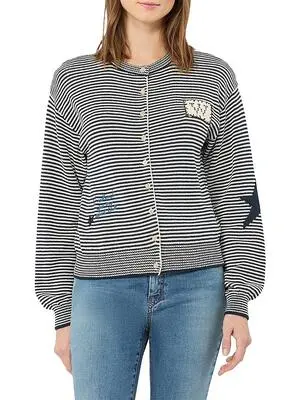 Max Mara Striped Cotton Blend Cardigan - Navy