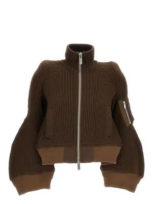 Sacai Ribbed Knit Blouson With Voluminous Sleeves - Multicolor