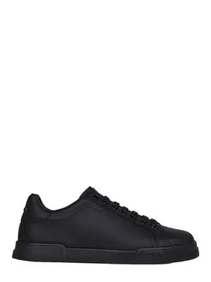 Dolce & Gabbana Black Calf Leather Portofino Sneakers - Multicolor