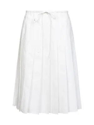 Prada Pleated Midi Skirt In White Technical Cotton Blend - Multicolor