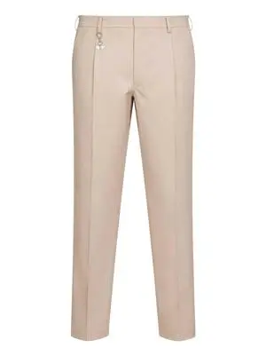 Prada Sand Cotton Trousers With Detachable Logo Keyring - Multicolor