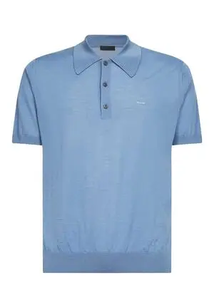 Prada Abbigliamento Aviator Blue Superfine Wool Short-sleeved Polo Shirt - Multicolor