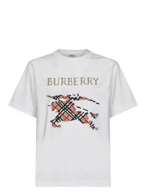 Burberry Chalk White Cotton T-shirt With Cross-stitch Knight - Multicolor