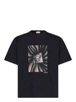 Versace Black Cotton Jersey Printed Regular T-shirt - Multicolor
