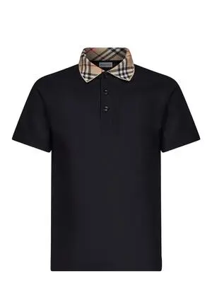 BURBERRY Burberry Men Black Cotton Pique Polo Shirt With Check Collar