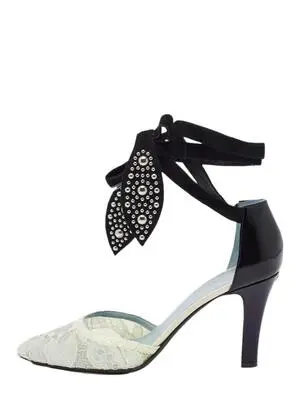 Valentino Garavani Embellished Lace-overlay Ankle-tie Pumps - White