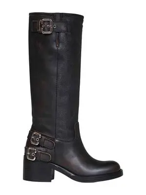 Chloé Black Grained Brushed Leather Dakota Biker Boots - Multicolor