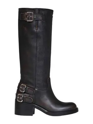 Chloé Black Grained Brushed Leather Dakota Biker Boots - Multicolor
