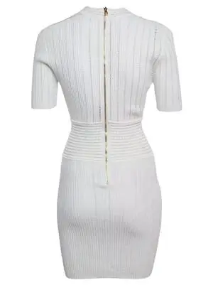 Balmain Lion Head Button Knit Mini Dress - White