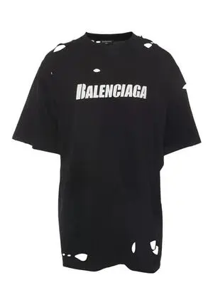 Balenciaga Caps Destroyed Flatground T-shirt - Black