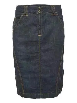 Dolce & Gabbana Logo-patch Denim Pencil Skirt - Blue