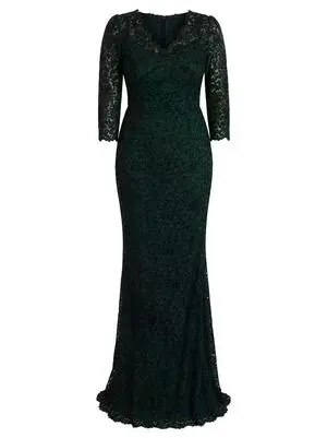 DOLCE & GABBANA Dolce & Gabbana Floral Lace V-Neck Maxi Dress