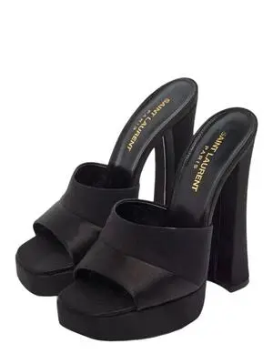 Saint Laurent Satin Platform Block Heel Sandals - Black