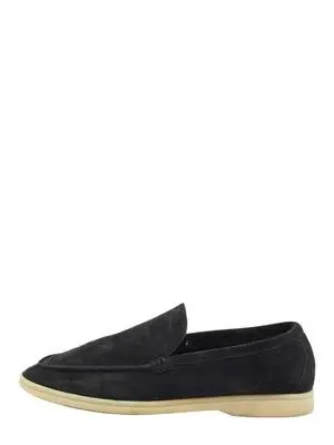 Loro Piana Suede Almond Toe Slip-on Loafers - Black