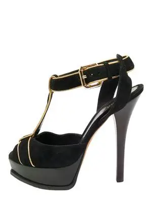 Fendi Spuntata Suede Heeled Sandals - Black