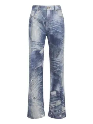 Roberto Cavalli Dark Cotton Jeans With Graphic Print - Blue