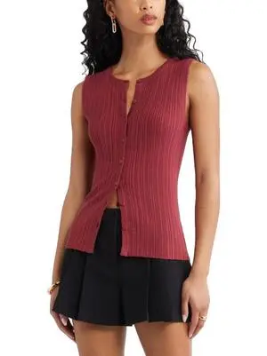 OPEN EDIT Ribbed Button-front Tank - Red Ruby