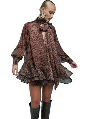 Bardot Adrie Babydoll Mini Dress - Leopard