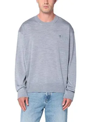 AMI Paris Crew Neck Wool Silk Sweater - Grey