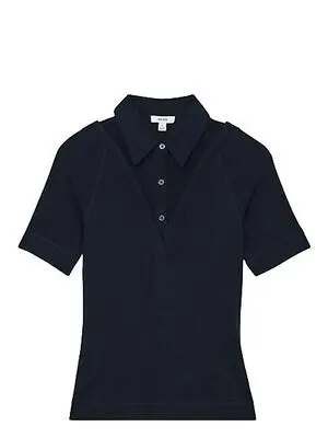 REISS Reiss Shona Collar-Insert Stretch-Knit Top Navy