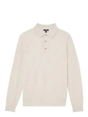 REISS Pallas Textured Long-sleeve Knitted Polo - Ecru