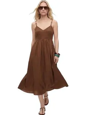 KOTON V-neck Sleeveless Maxi Dress With Adjustable Straps - Brown