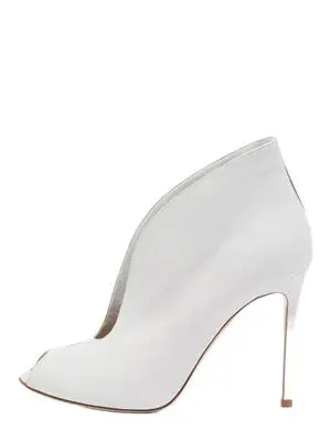 GIANVITO ROSSI Gianvito Rossi White Leather Vamp Peep-Toe Stiletto Heel Ankle Boots White