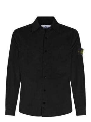 Stone Island Logo Patch Long Sleeved Shirt - Black