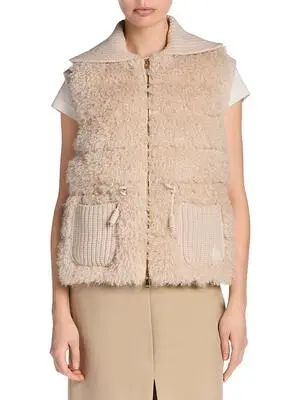 Moncler Fur And Wool Vest - Beige