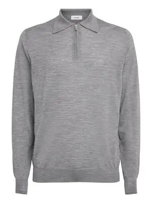 LARDINI Wool-silk-cashmere Quarter-zip Sweater - Grey