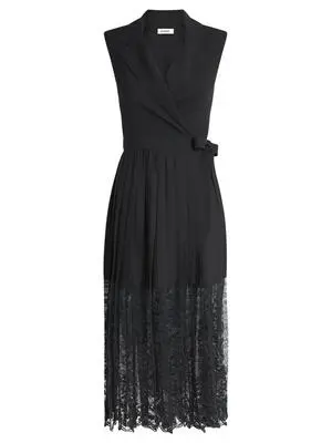 Sandro Sleeveless Lace Detail Blazer Midi Dress - Black