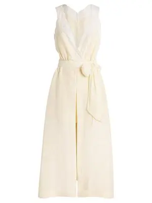 Sandro Lace-trimmed Linen-blend Midi Dress - Beige