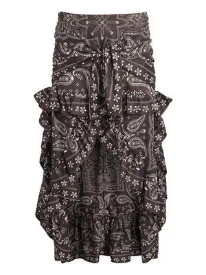 Sandro Asymmetrical Paisley Print Midi Skirt - Brown