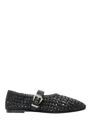 ALLSAINTS AllSaints Sabine Woven Leather Ballet Flats With Buckled Strap Black