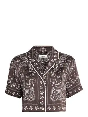 Sandro Satin Bandana Cropped Shirt - Brown