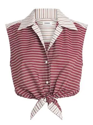 Sandro Cotton Stripe Tie Shirt - Red