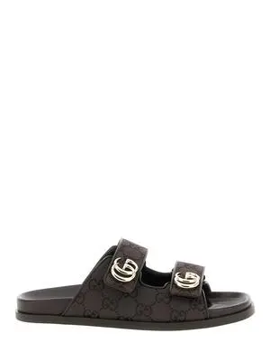 Gucci Doppia G Slides In Gg Fabric - Brown