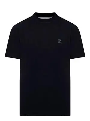 Brunello Cucinelli Cotton T-shirt With Contrasting Logo Print - Blue
