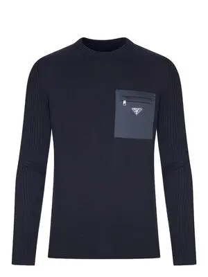 Prada Wool Sweater With Re-nylon Pocket - Blue