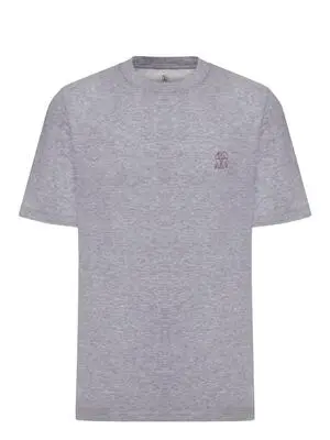 Brunello Cucinelli Brunello Cucinelli Men Cotton T-Shirt With Contrasting Logo Print Gray