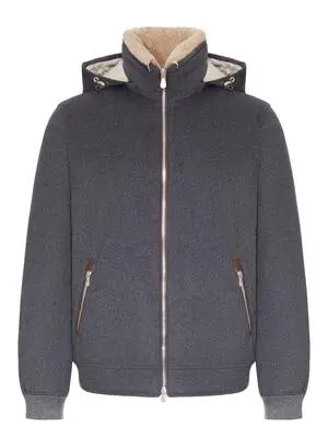 Brunello Cucinelli Wool And Shearling Hooded Bomber Jacket - Multicolor