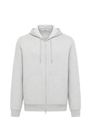 Brunello Cucinelli Double Cotton, Cashmere And Silk Sweatshirt With Zip And Hood - Gray
