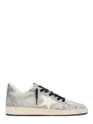 GOLDEN GOOSE Ball-star Suede Sneakers With Glitter Inserts - Silver